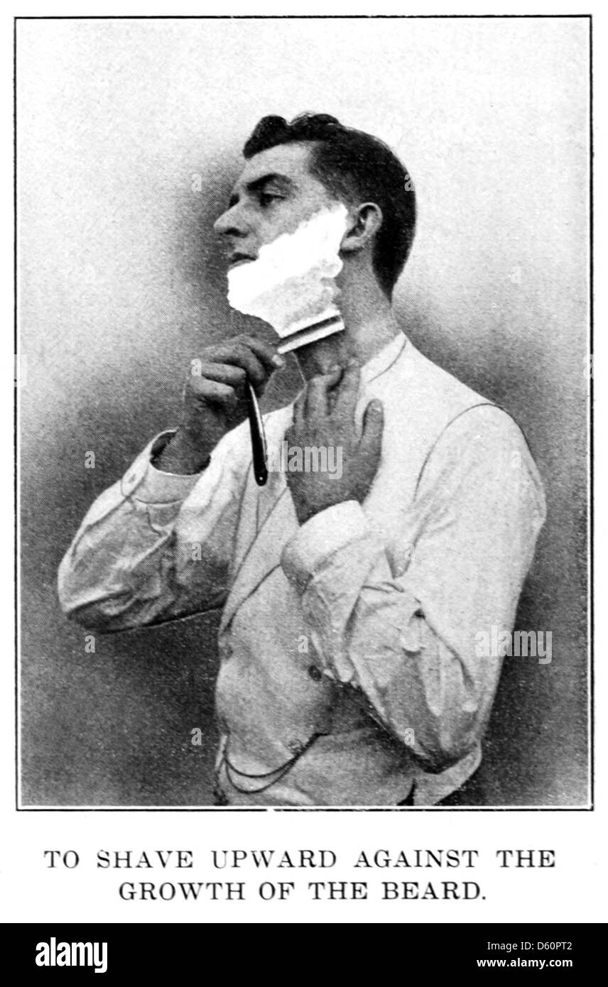 This 1905 image is a promotional illustration for a shaving guide ...