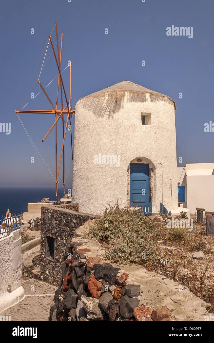 Windmill Iea Santorini Greece Stock Photo - Alamy
