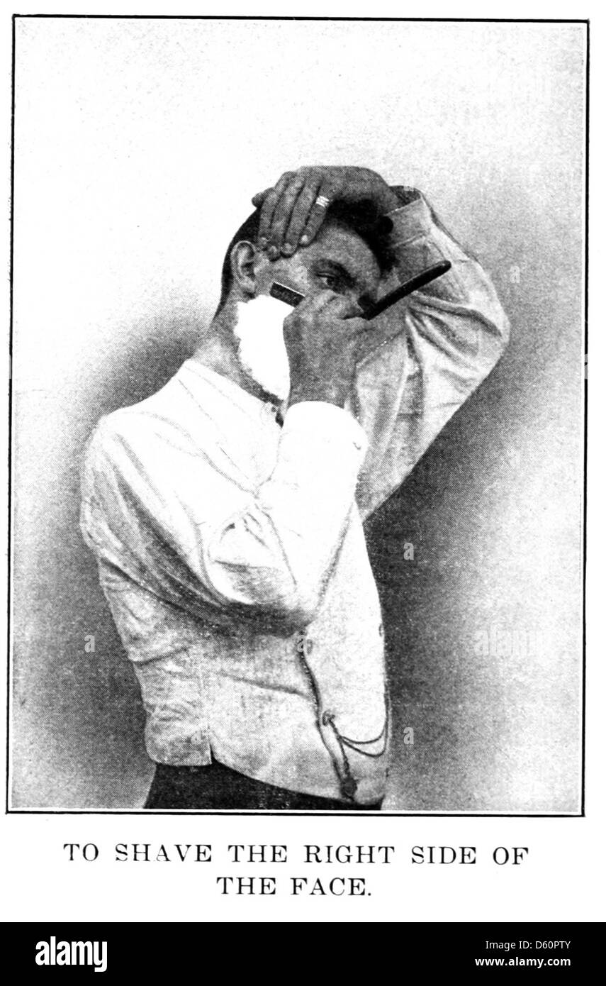 This 1905 guide illustrates techniques and tools for shaving, providing ...