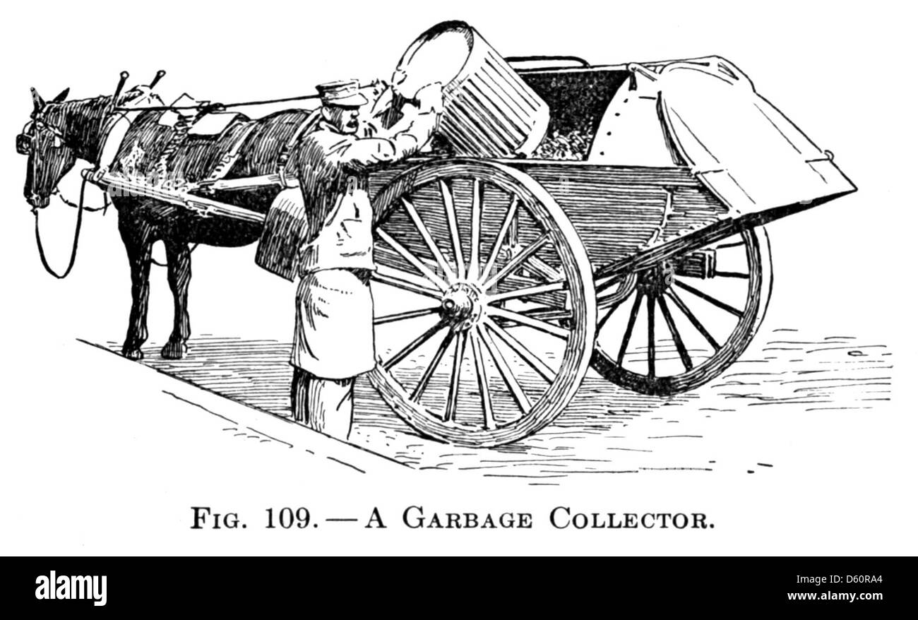 A photograph depicting a garbage collector from 1916, possibly from a ...