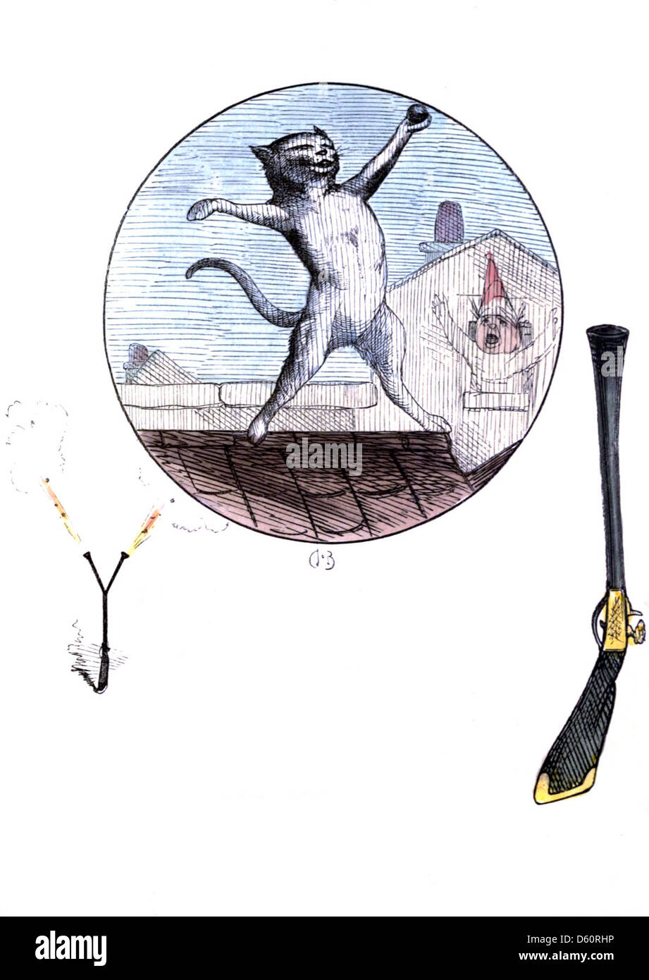 An illustration from 'The Nine Lives of a Cat' (1860), a whimsical tale ...