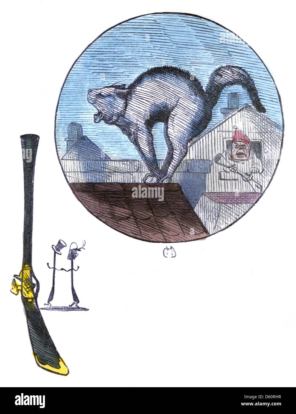 An 1860 illustration from 'The Nine Lives of a Cat,' capturing the ...