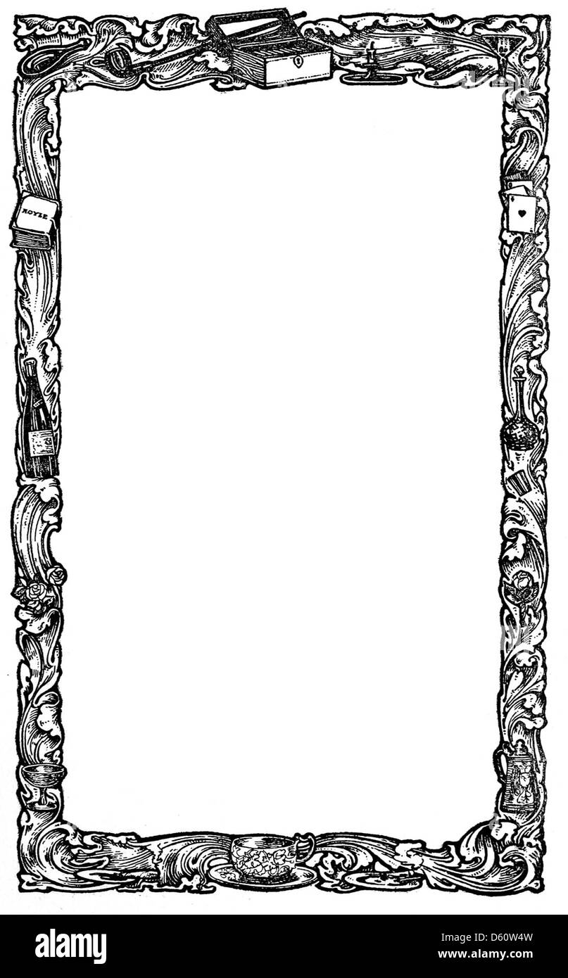 A decorative border design titled 'A Bachelor’s Cupboard', likely ...