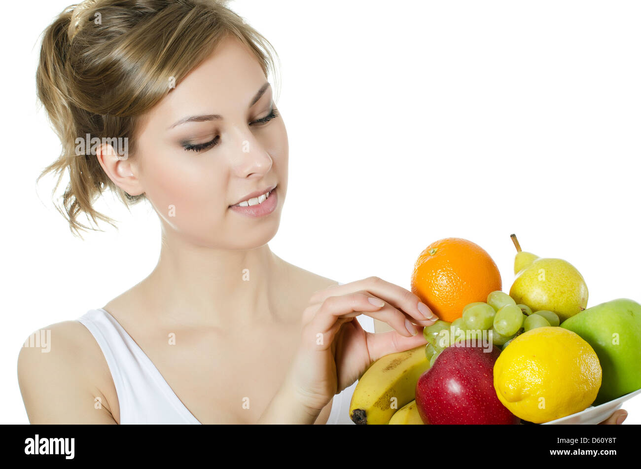 Beautiful girl with fruit and vegetables Stock Photo - Alamy