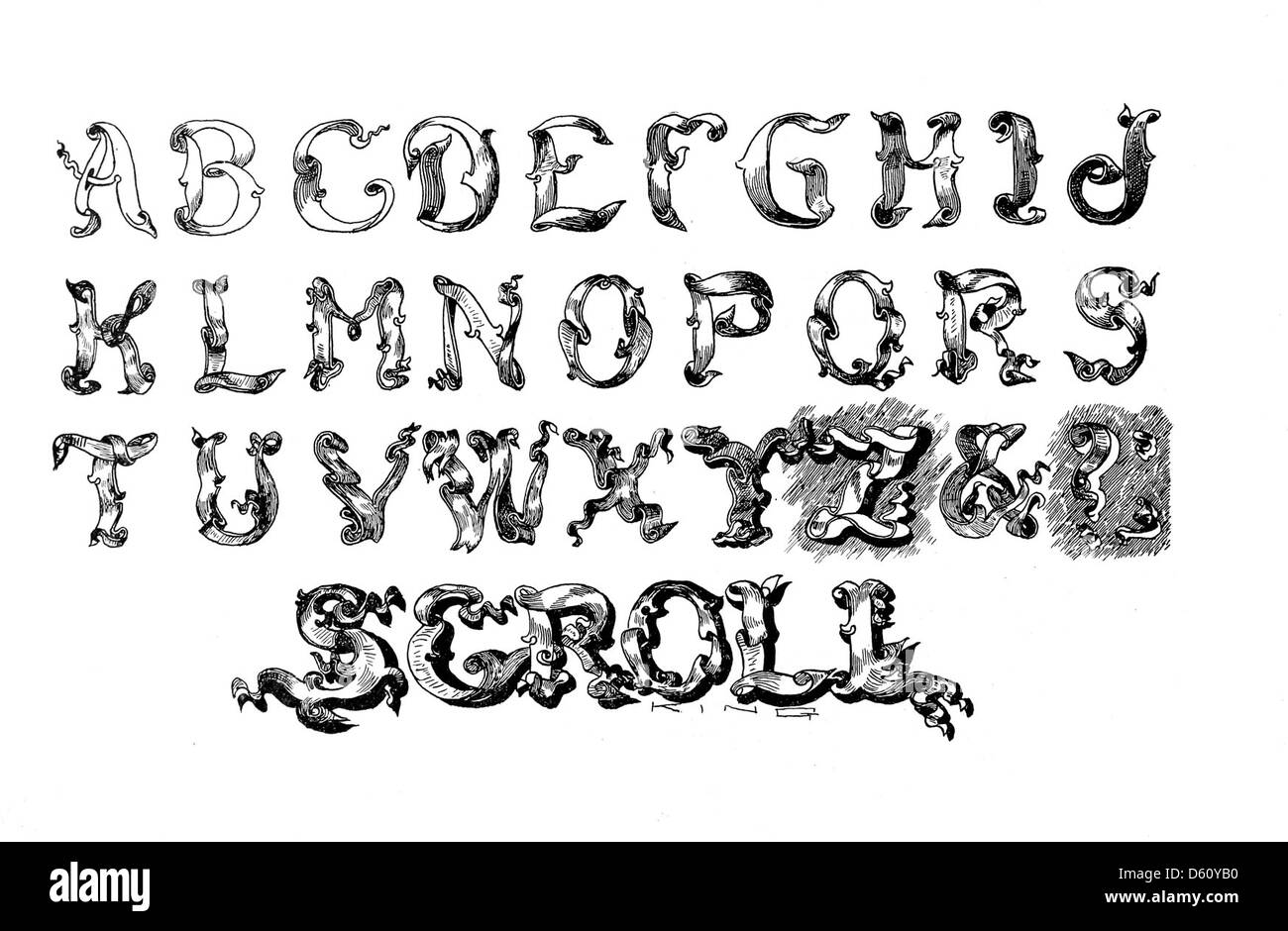 A 1905 guide on the art of lettering, showcasing various alphabets and ...