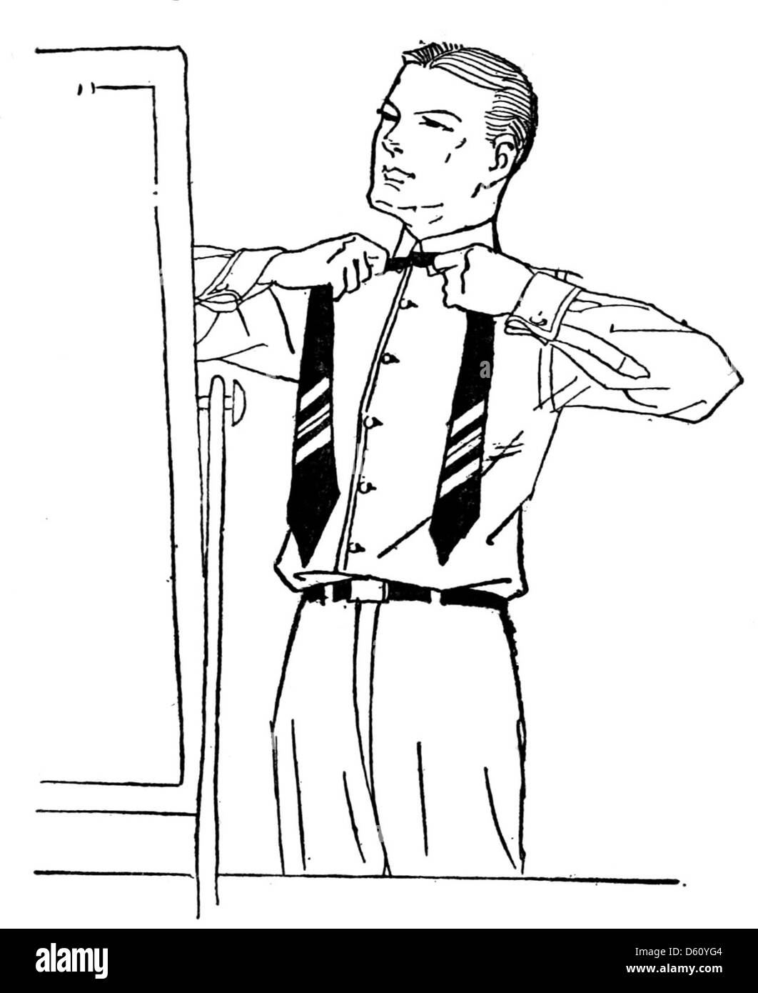 This 1922 image shows a male figure engaged in dressmaking, a skill ...
