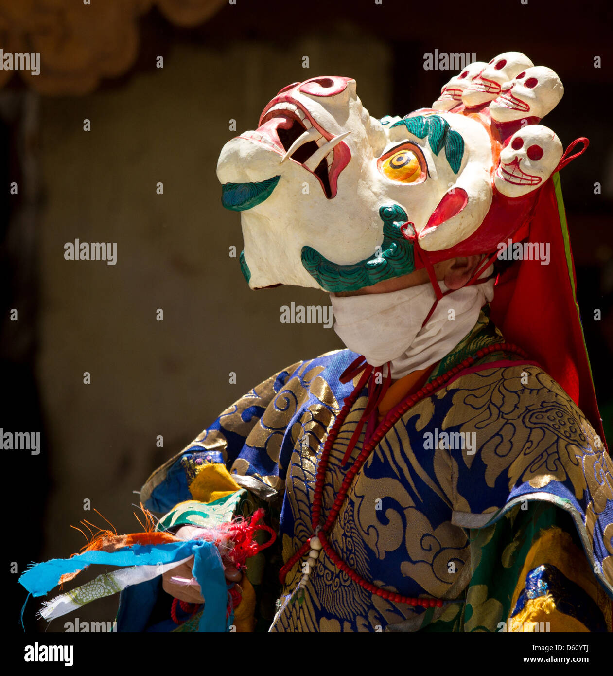 KARSHA, INDIA - JUL 17: unidentified monk performs a religious mask ...
