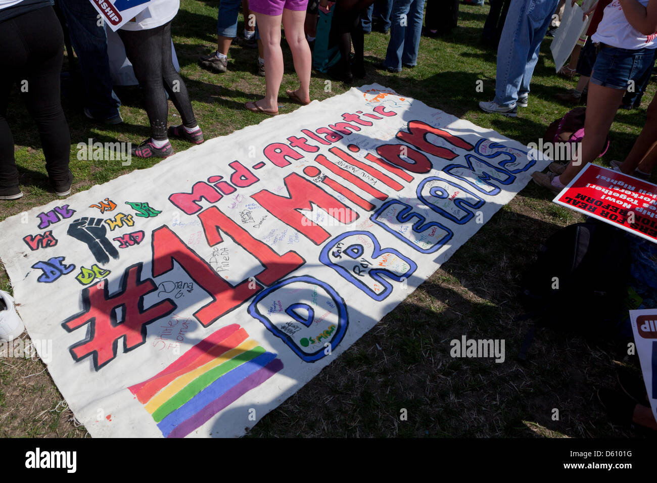 Large immigration rally banner on ground - Washington, DC USA Stock ...