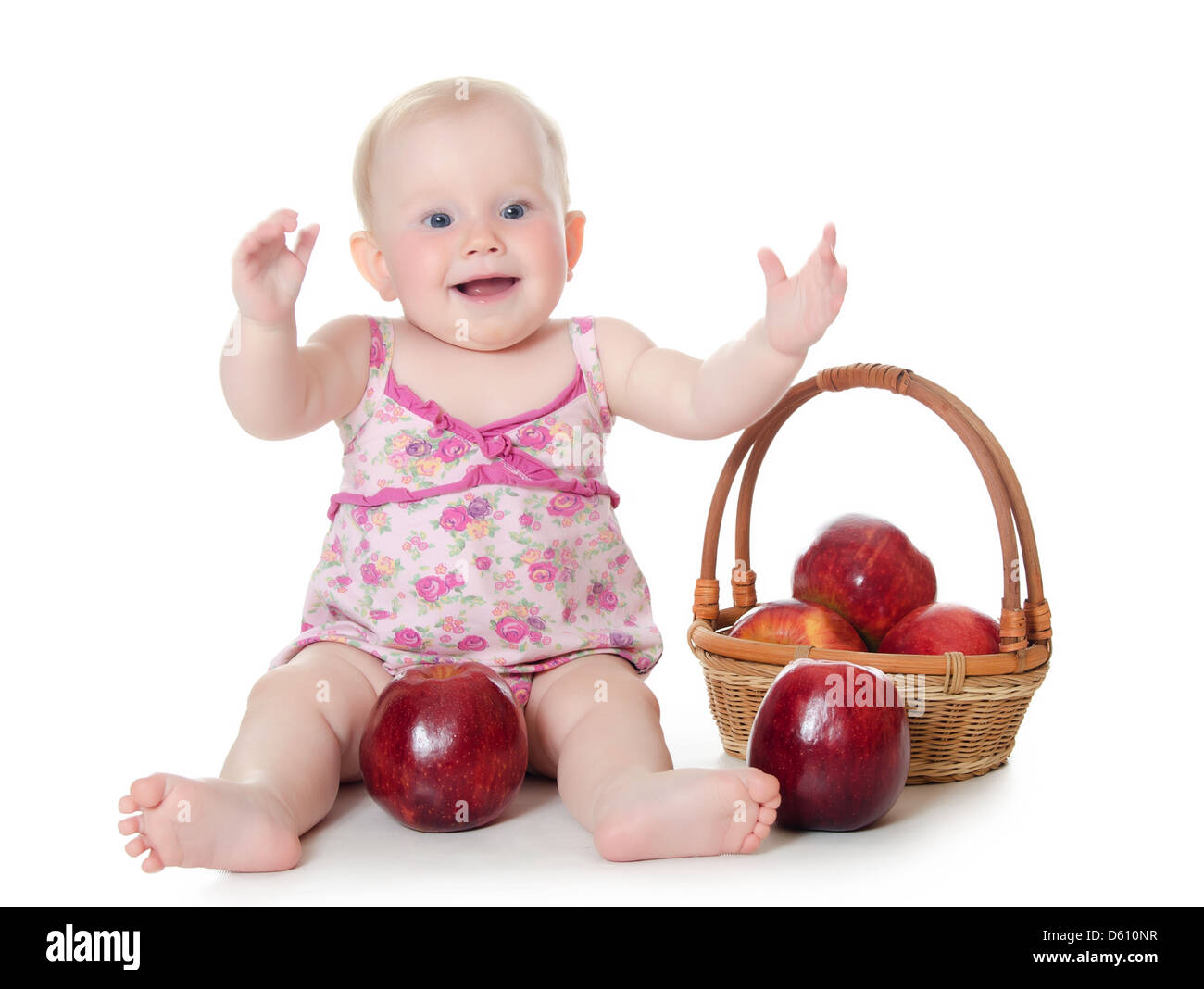 The little baby with red apples Stock Photo - Alamy