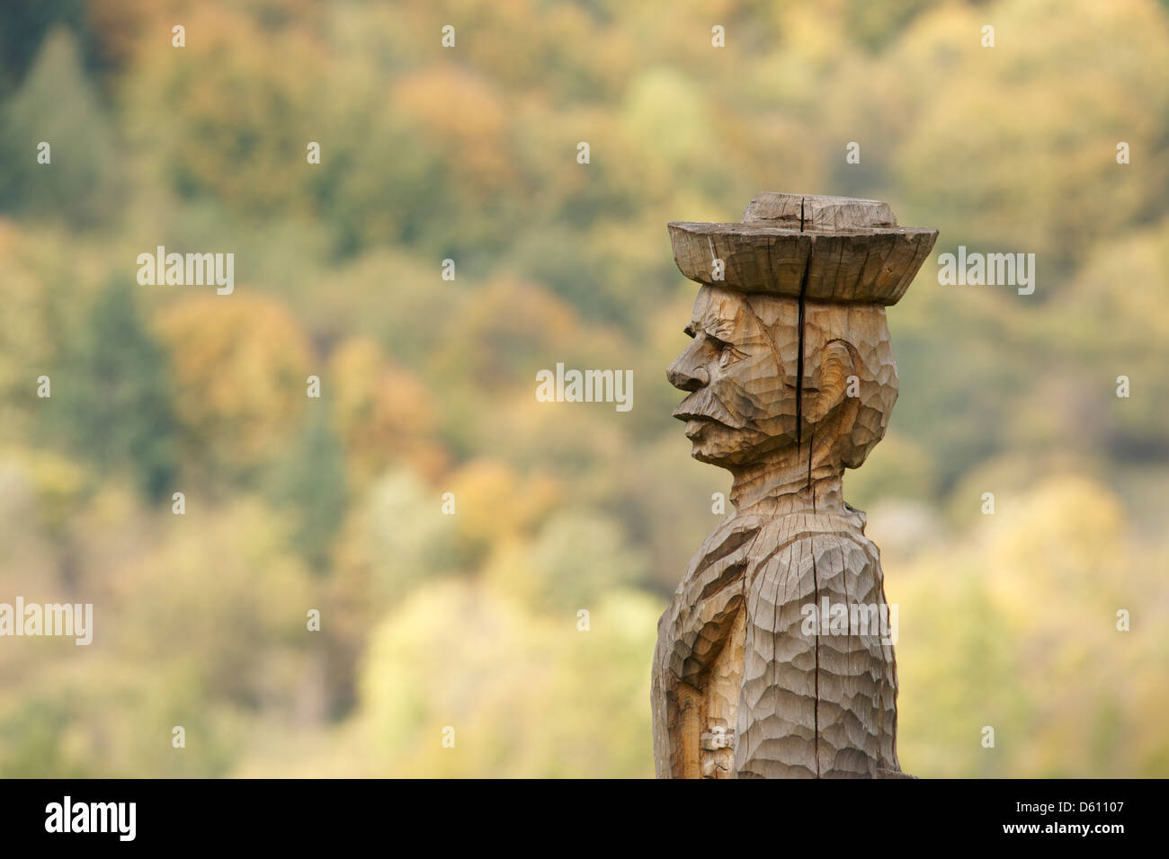 Wooden statue in Vlkolinec, Slovakia. UNESCO World Heritage Site Stock ...