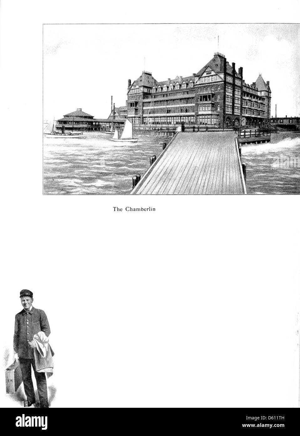 An early 20th-century image of a hotel porter in a historic region ...