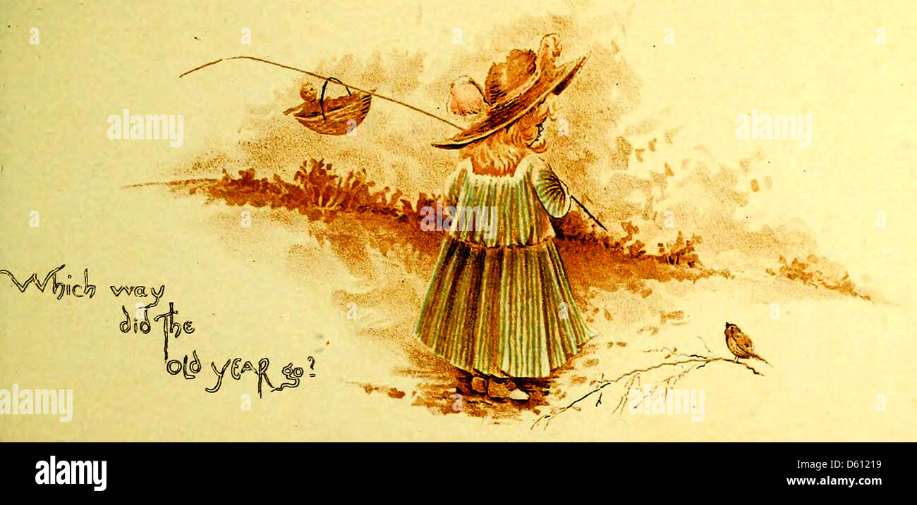 A festive 1888 New Year’s card, depicting celebratory elements such as ...