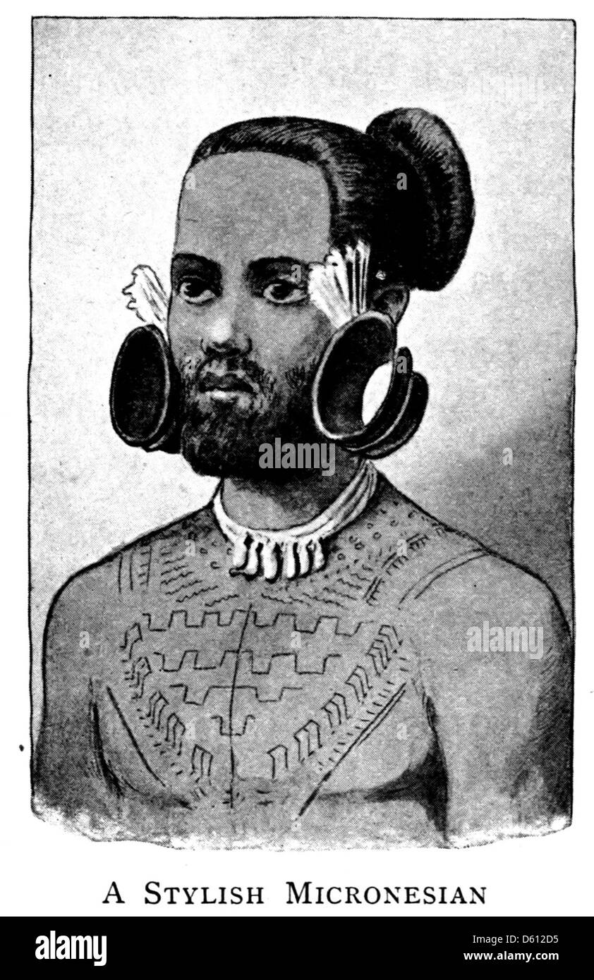 A 1906 photograph showcasing a scene from the Micronesian islands ...