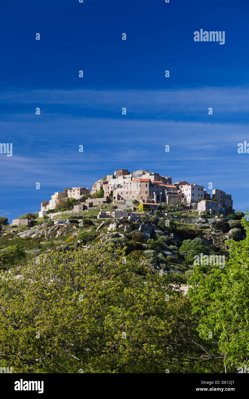 France, Corsica, La Balagne, Sant Antonino, elevated town view Stock ...