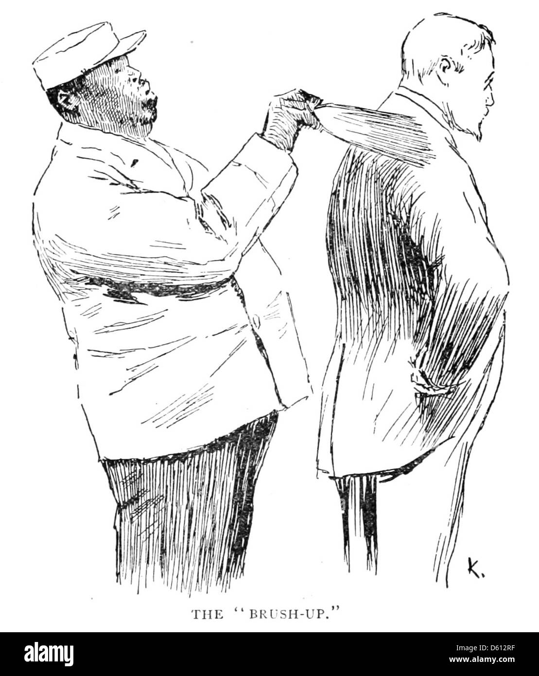 A photograph of a Frenchman brushing his suit in America, capturing a ...