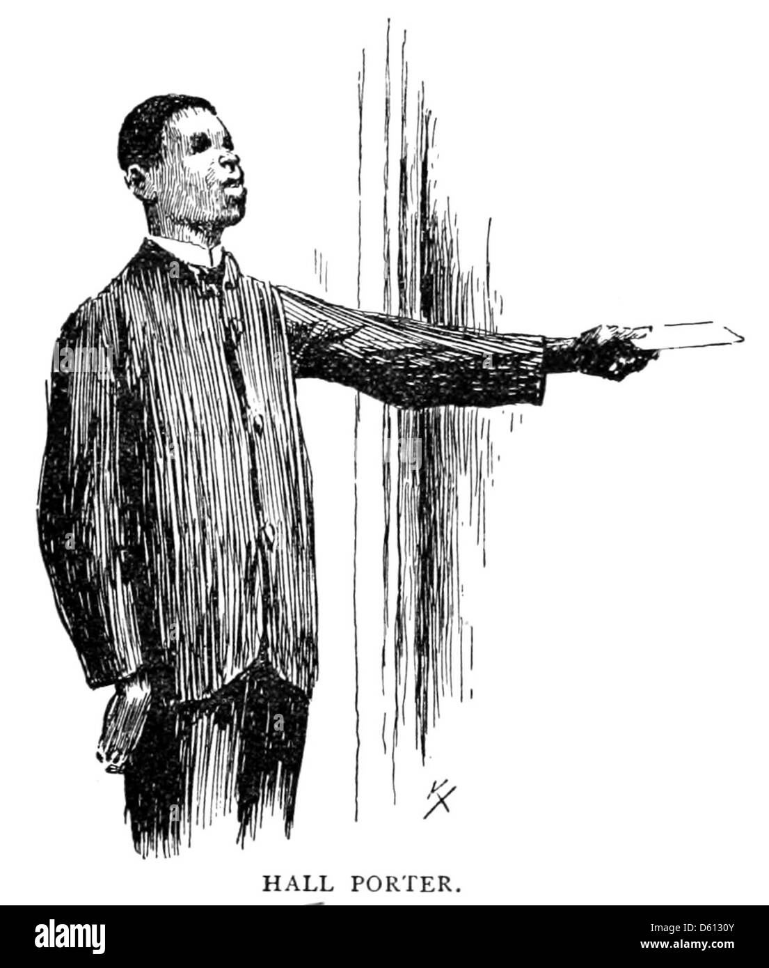 This image from 'A Frenchman in America' depicts a hall porter at a ...