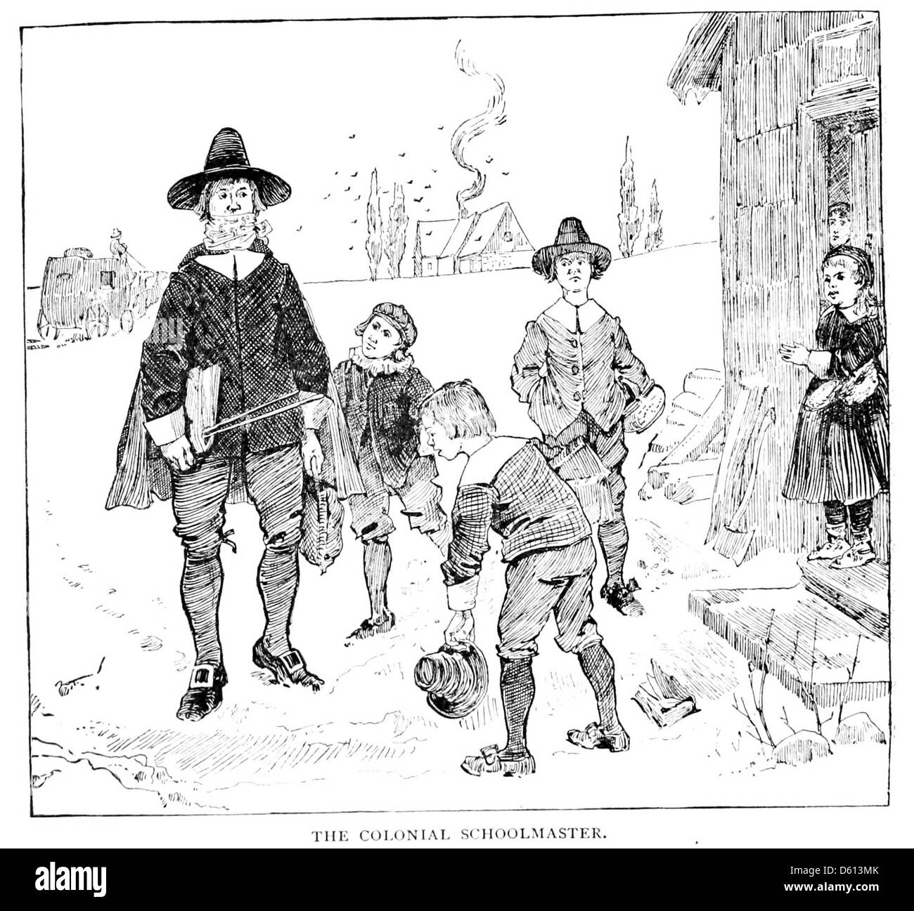 An 1884 photograph of a family in front of a colonial-style schoolhouse ...