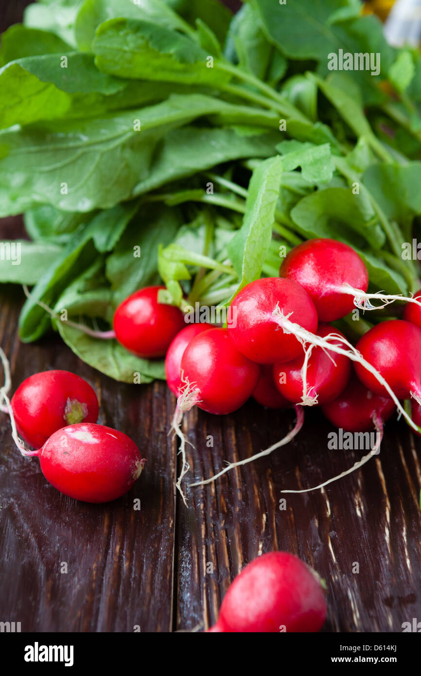 bunch of fresh radishes close-up on the boards, closeup Stock Photo - Alamy
