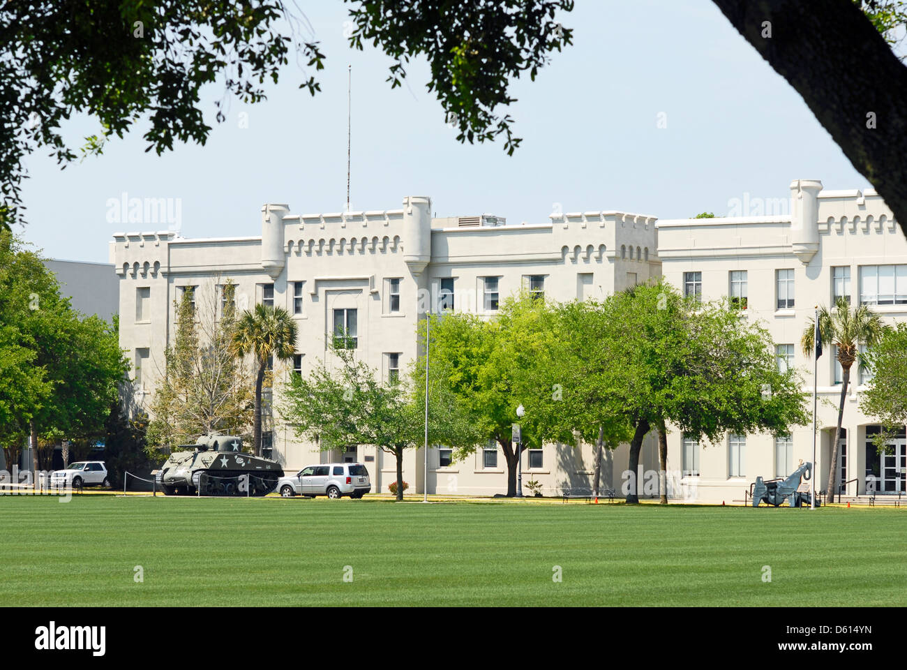 View across the parade field on the campus of The Citadel, located in ...