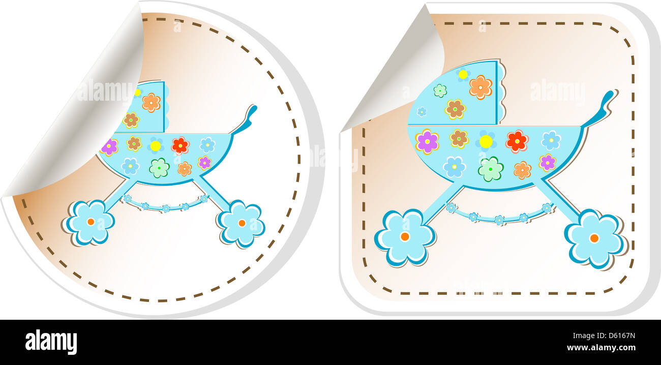Baby strollers stickers label tag set Stock Photo - Alamy