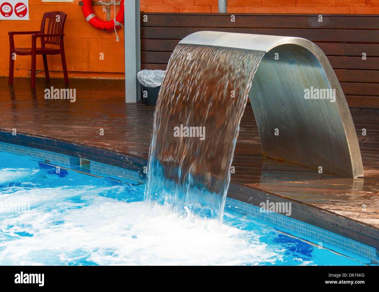 Empty Swimming pool with waterfall jet Stock Photo - Alamy