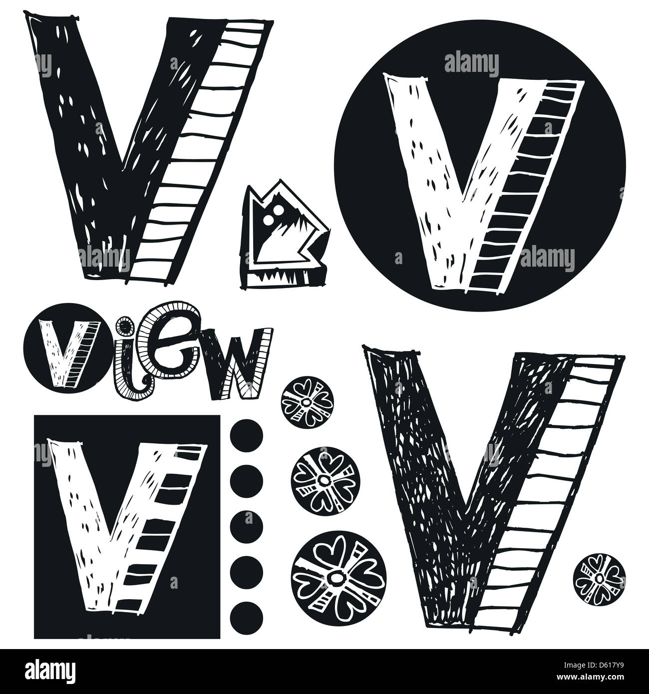 scribble alphabet, crazy doodle V Stock Photo - Alamy