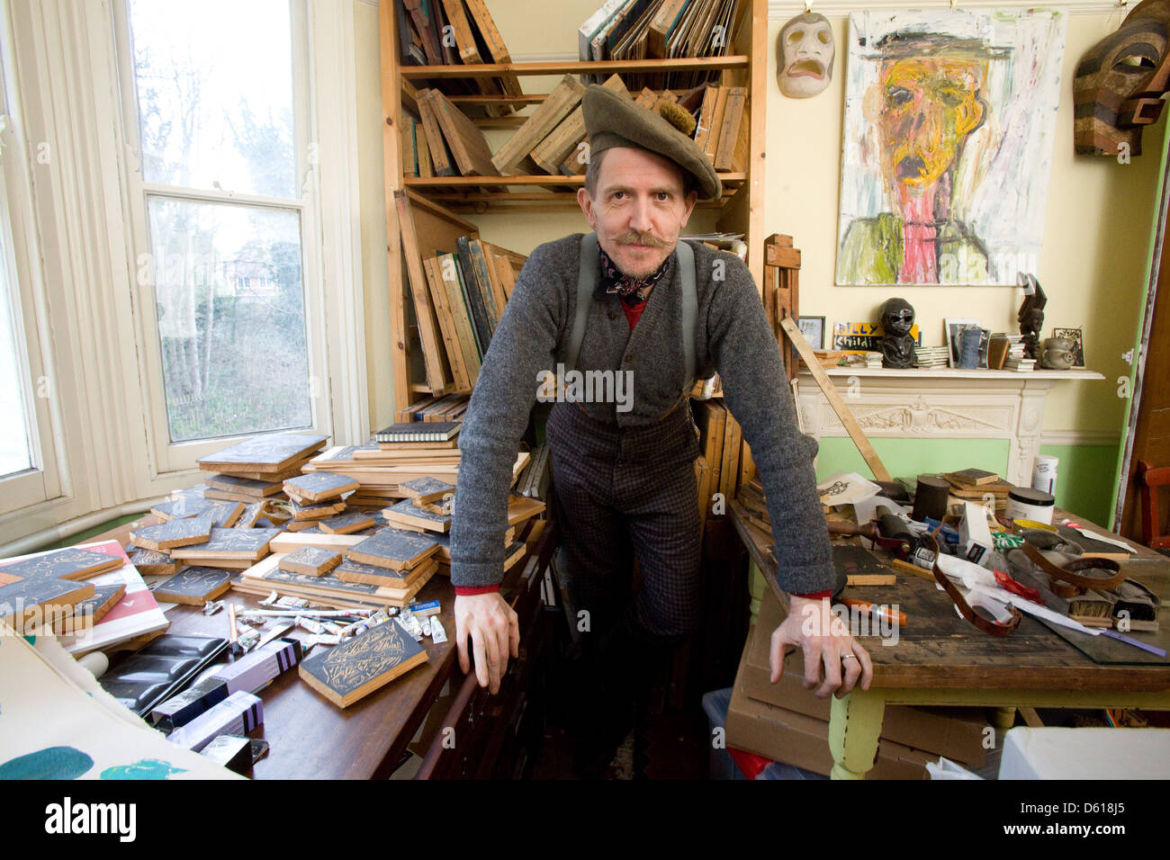 Billy Childish Artist and Musician photographed at home in Chatham ...