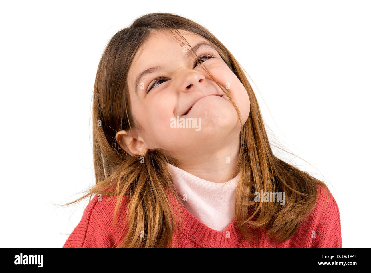 Funny young girl making faces isolated in white Stock Photo - Alamy