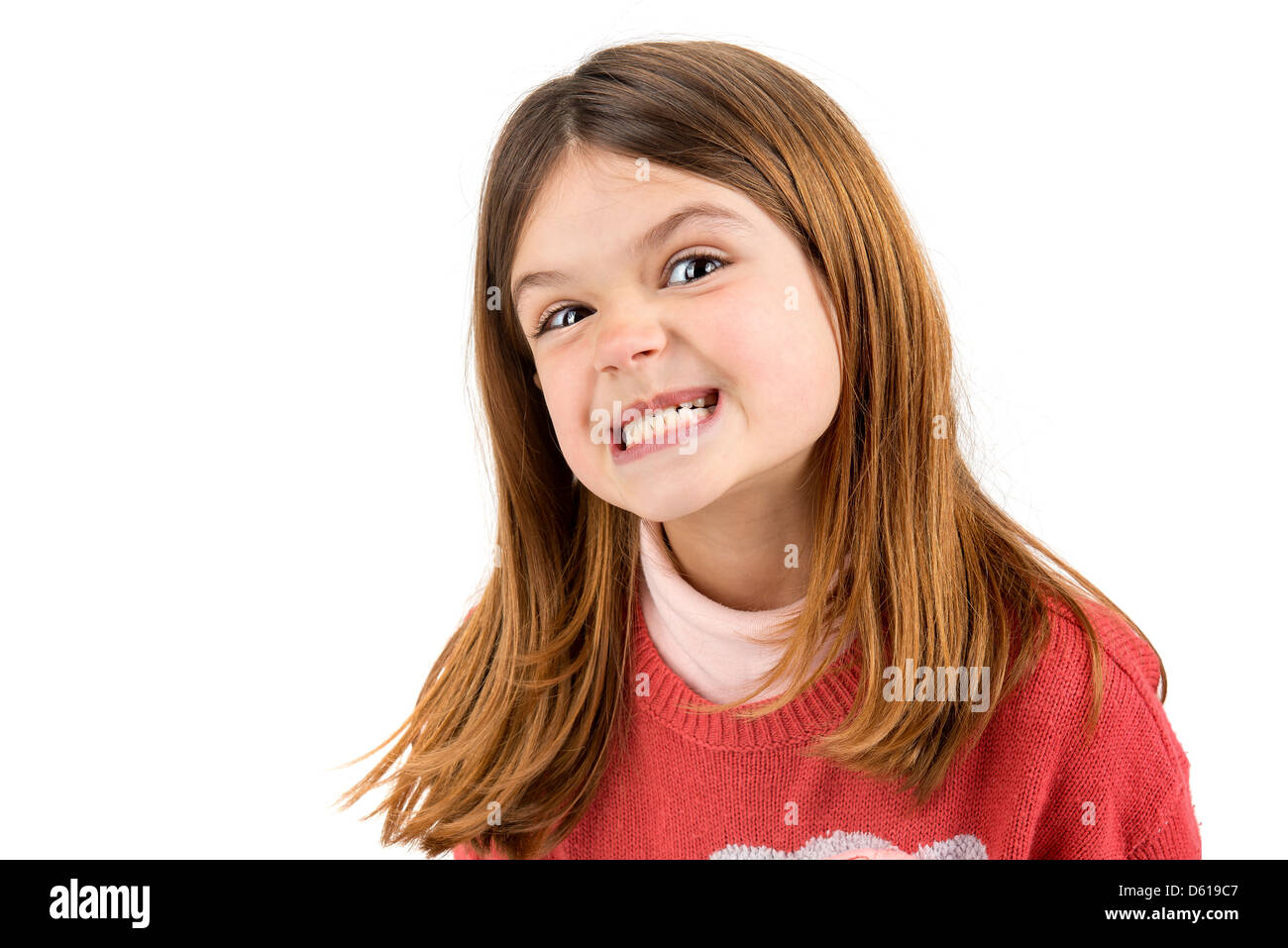 Funny young girl making faces isolated in white Stock Photo - Alamy