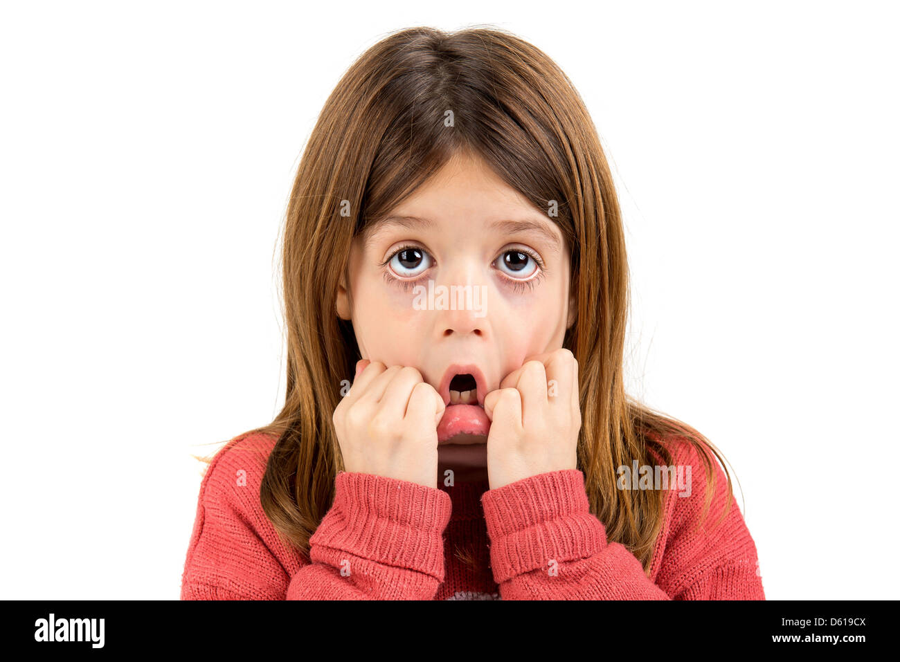 Funny young girl making faces isolated in white Stock Photo - Alamy