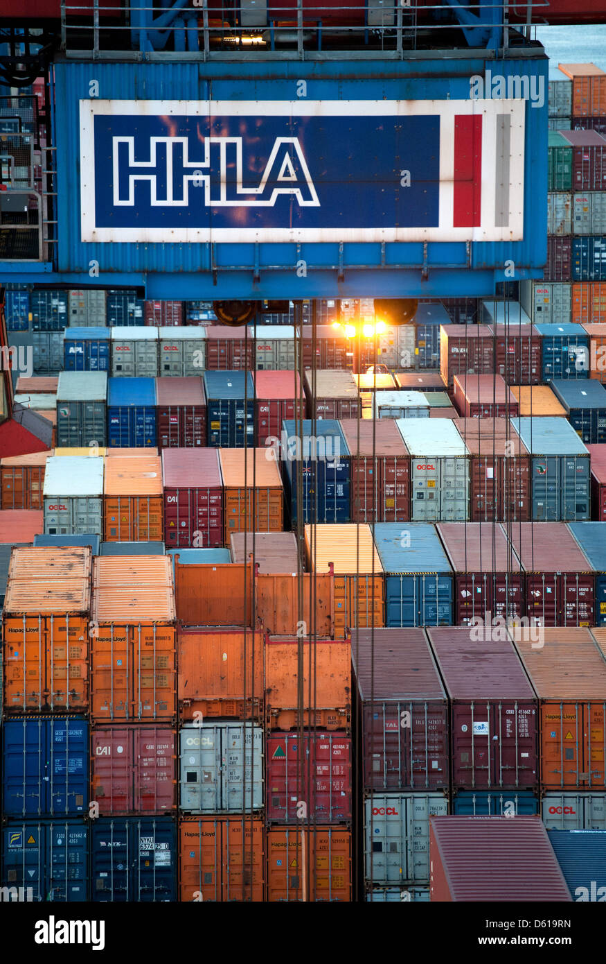 Containers are being transported at the container terminal Altenwerder ...