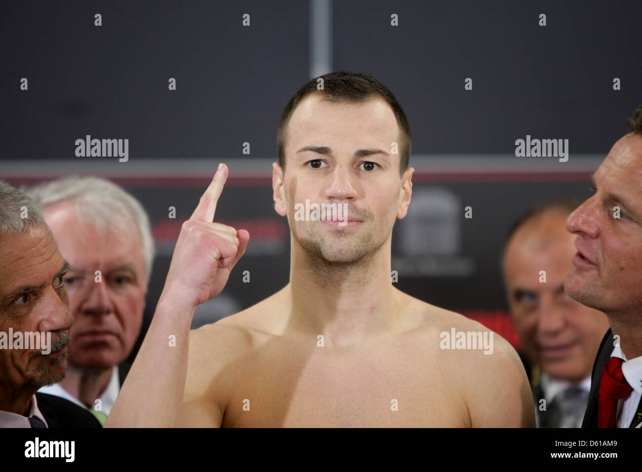 Contender Sebastian Zbik poses during the official weigh-in in Cologne ...