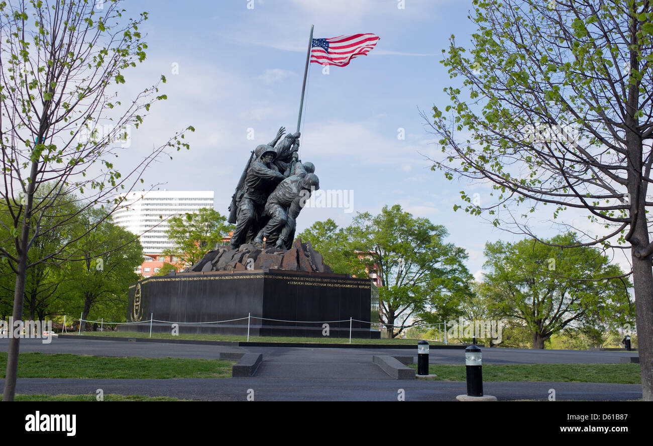 The US Marine Corps War Memorial, erected in 1954 after a design by ...