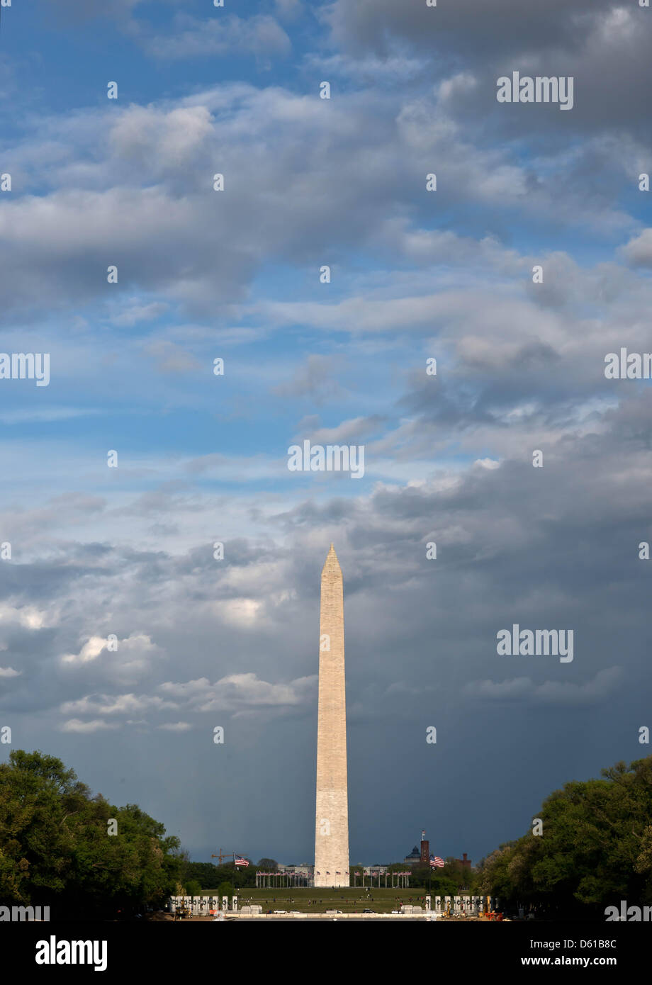 The Washington Monument, a white tower in the form of an obelisk, is ...