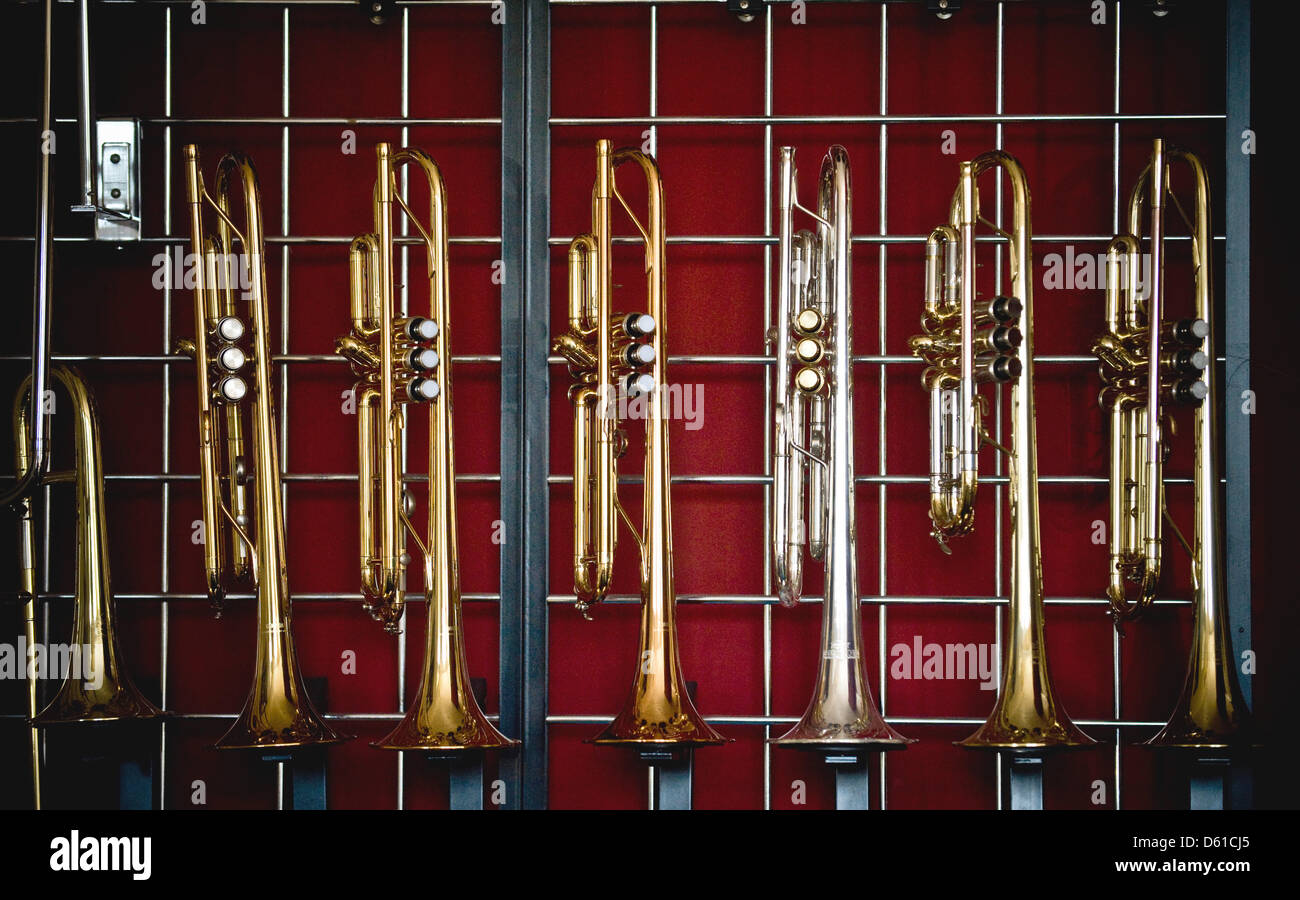 Musical instruments are on display in the sales room of master ...