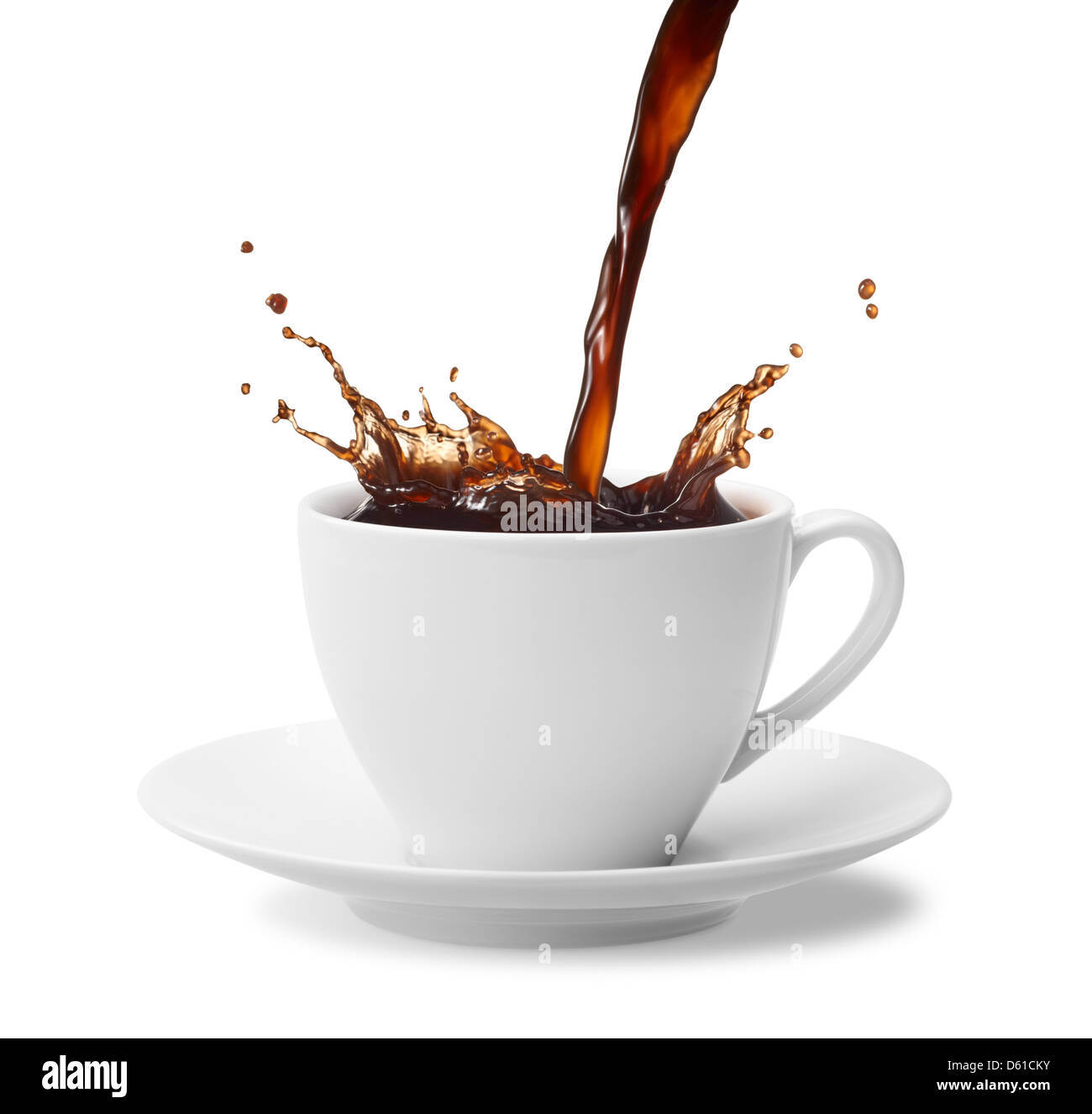 pouring a cup of coffee creating splash Stock Photo - Alamy