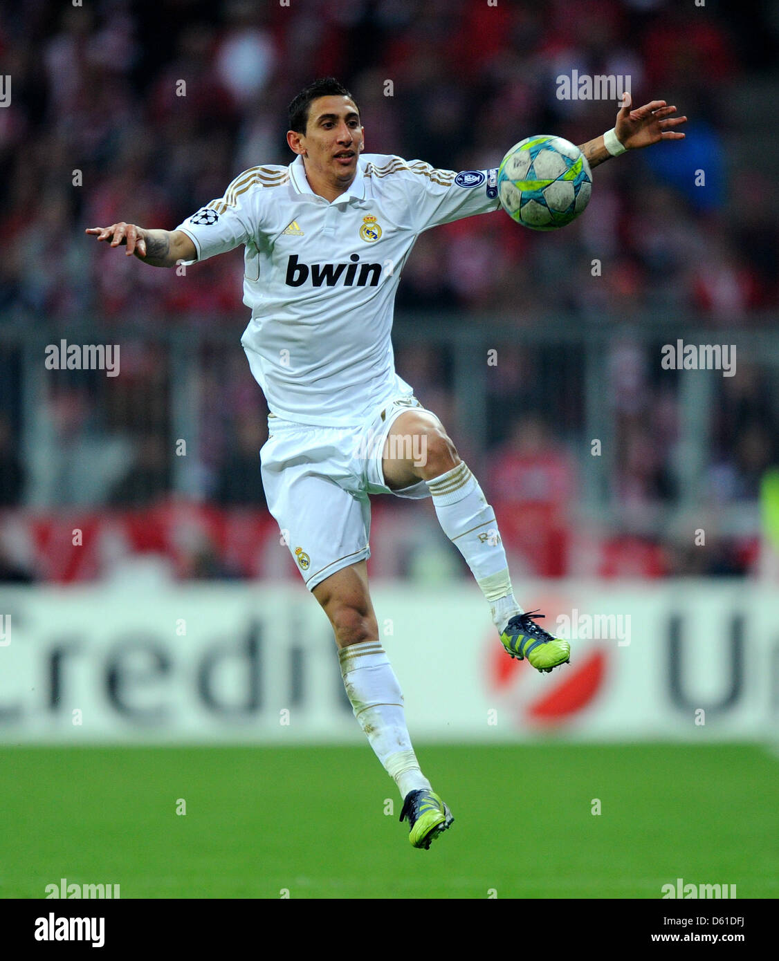 Madrid's Angel Di Maria plays the ball during the first leg of the UEFA ...