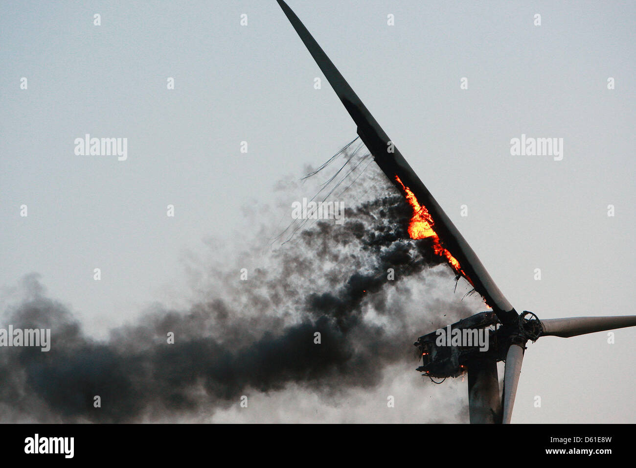 A wind power plant is burning at a wind park in Neukirchen, germany, 19 ...