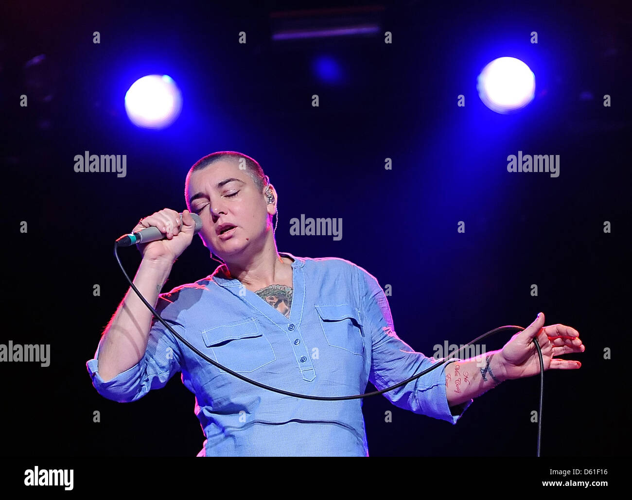 Irish singer song-writer Sinéad O'Connor stands on stage as she ...
