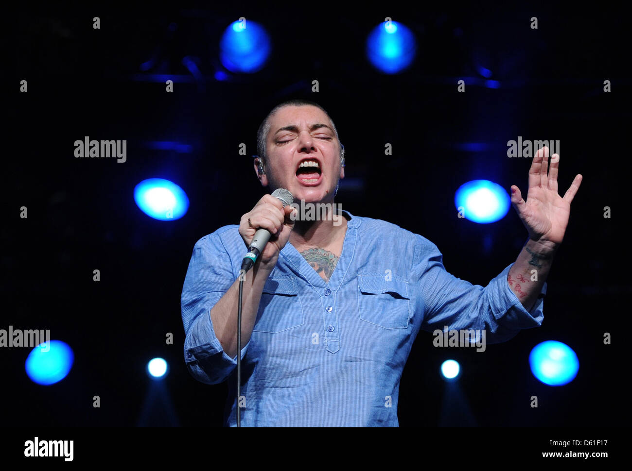 Irish singer song-writer Sinéad O'Connor stands on stage as she ...