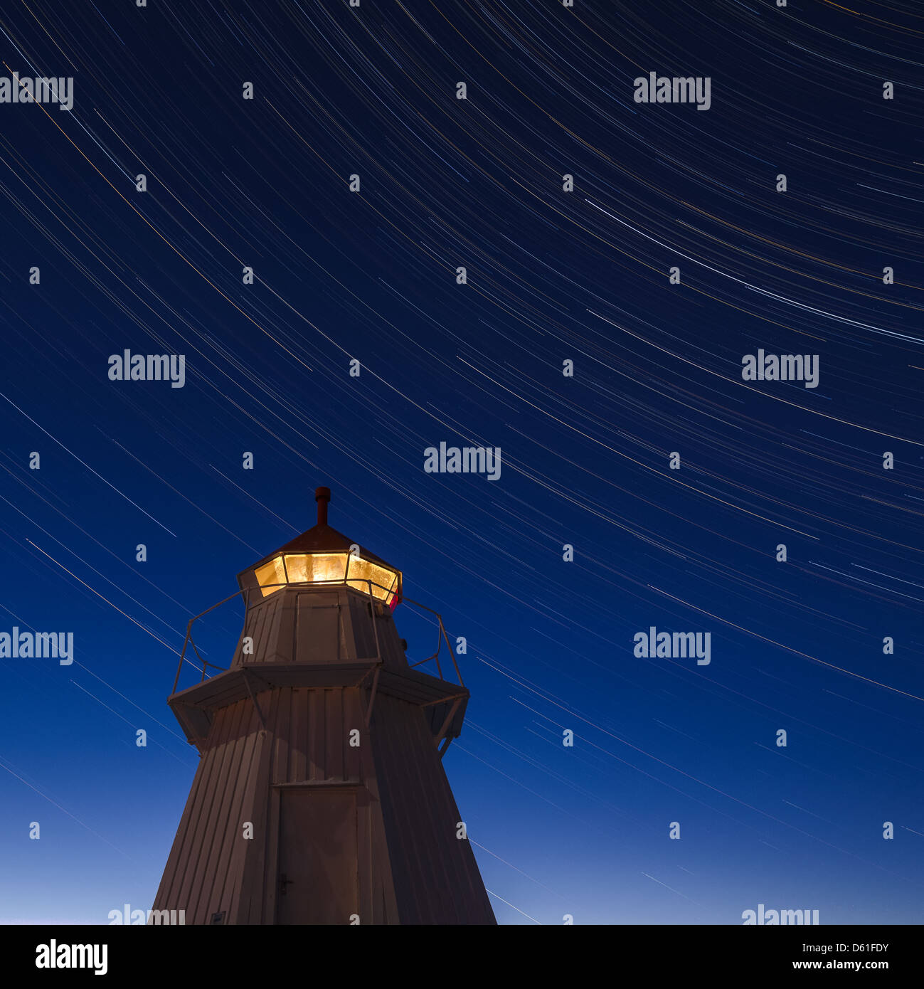 Startrails over lighthouse, Bua, Halland, Sweden, Europe Stock Photo ...