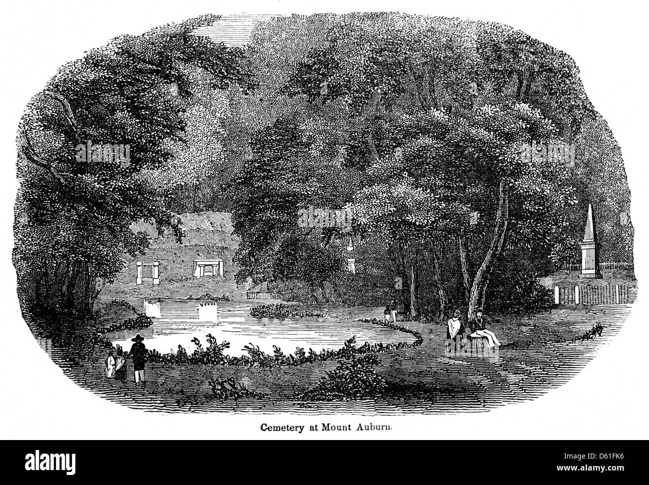 An 1860 image showing Mount Auburn, Massachusetts, as part of a broader ...