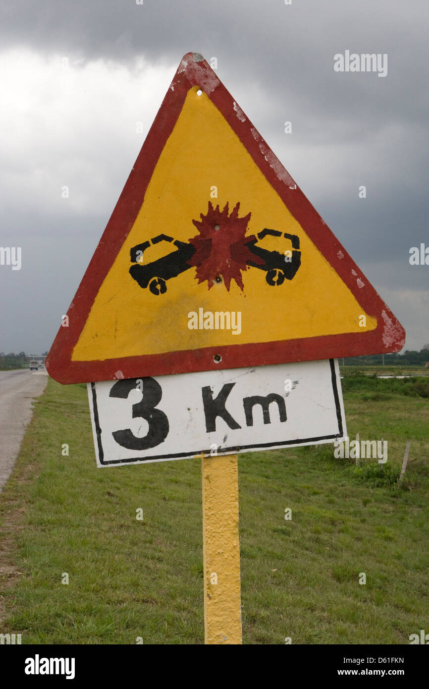 Cuba: road signage / danger of collision Stock Photo - Alamy