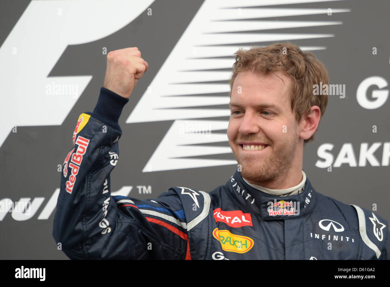 German Formula One driver Sebastian Vettel of Red Bull celebrates on ...
