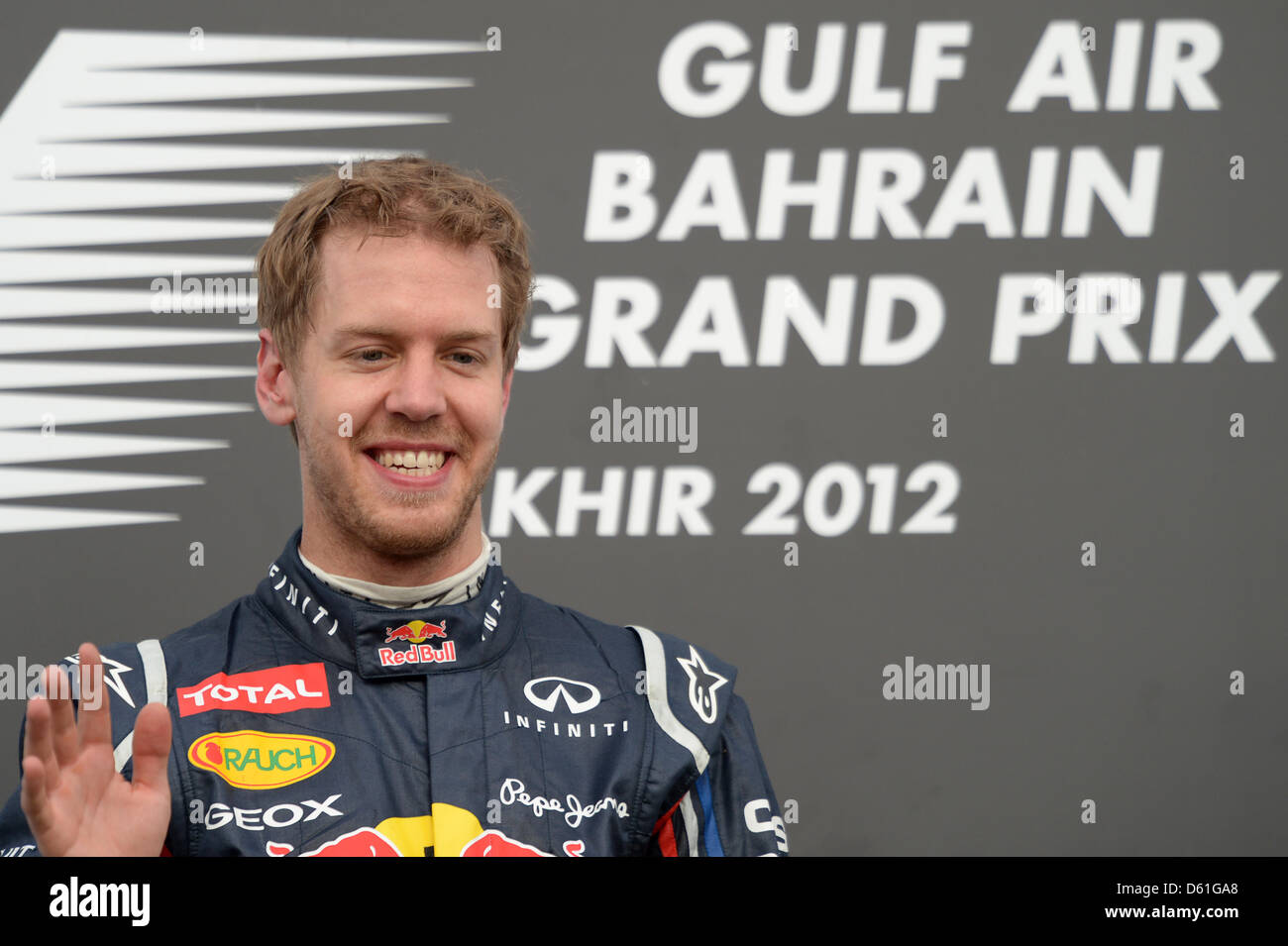 German Formula One driver Sebastian Vettel of Red Bull celebrates on ...