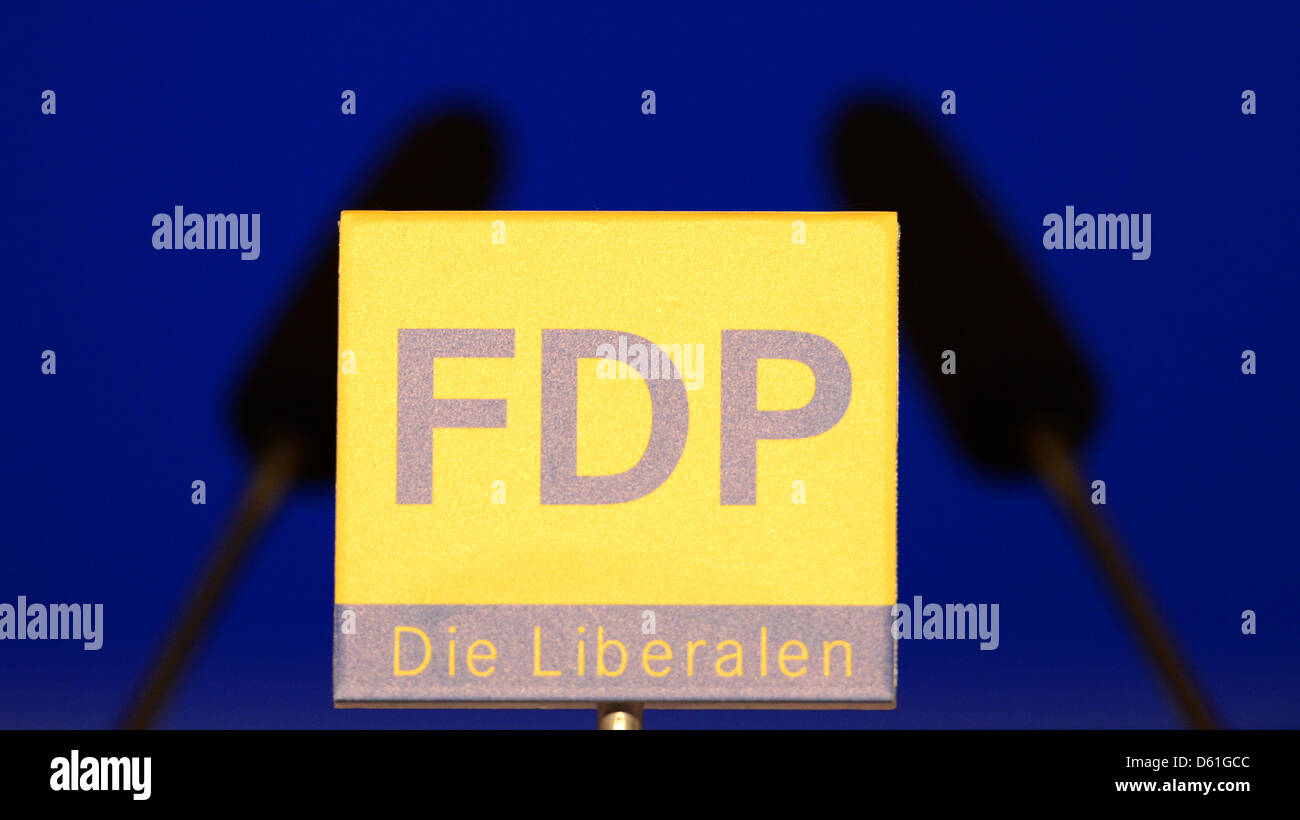 The logo of the Free Democratic Party is featured at the federal party ...
