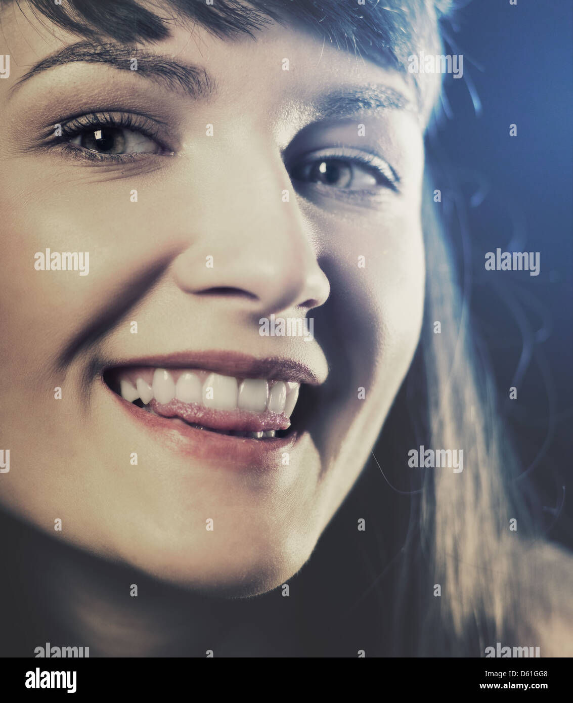 Funny retro styled female portrait with backlit Stock Photo - Alamy