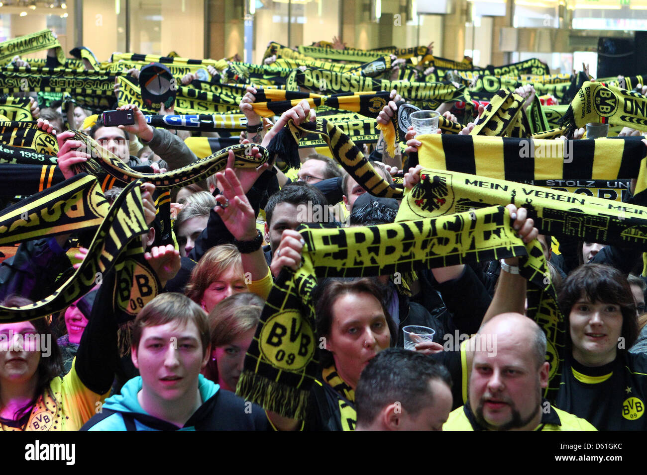 Supporters of Borussia Dortmund celebrate after Dortmund won the German ...