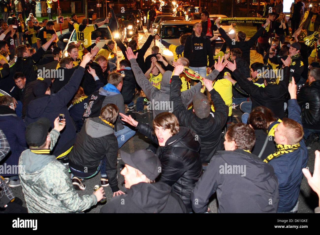 Supporters of Borussia Dortmund celebrate after Dortmund won the German ...
