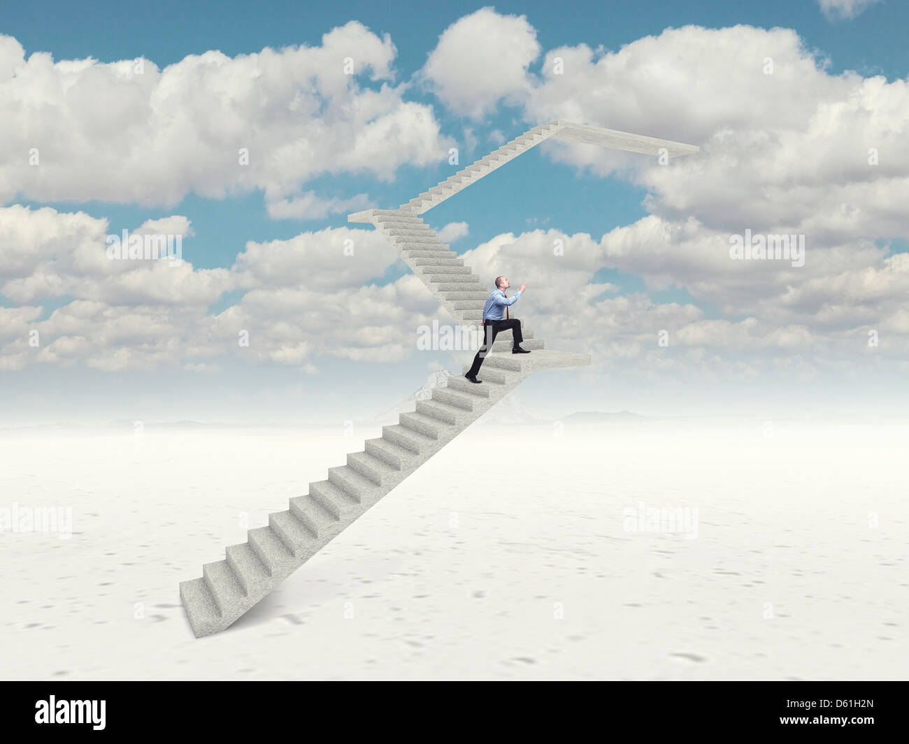 man go up on 3d concrete stair Stock Photo - Alamy